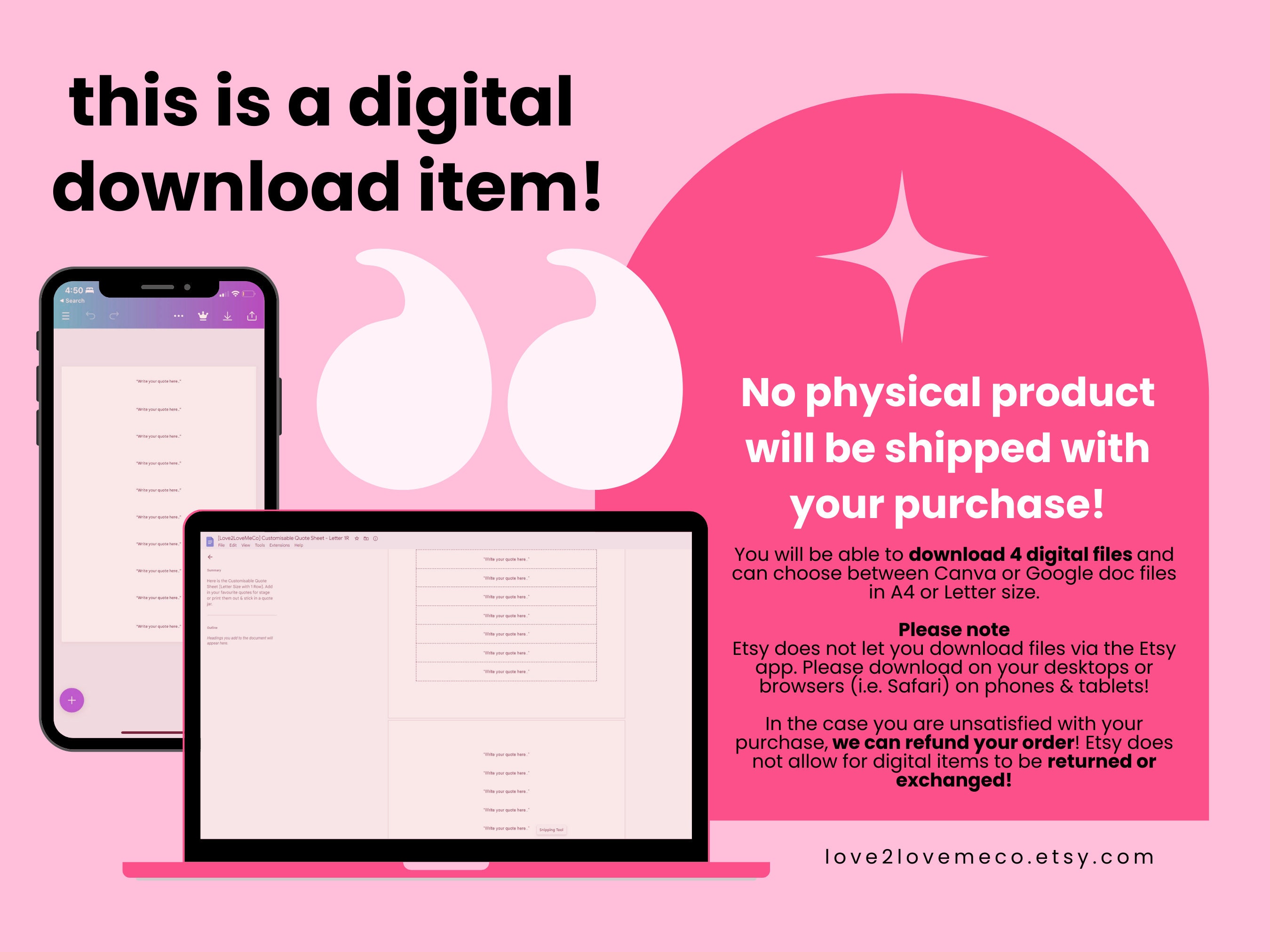 Customisable Quotes Sheet | Digital Product | Canva Template & Google ...