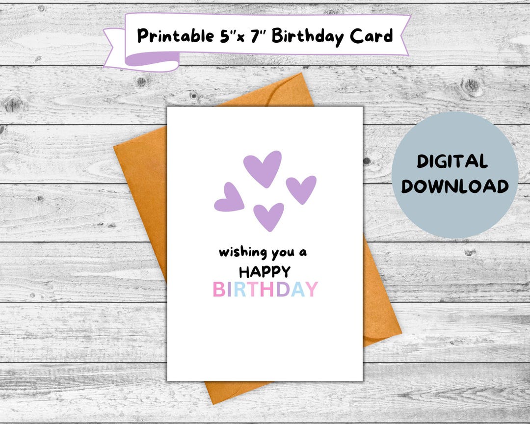 Printable Birthday Card Love Heart Birthday Card - Etsy
