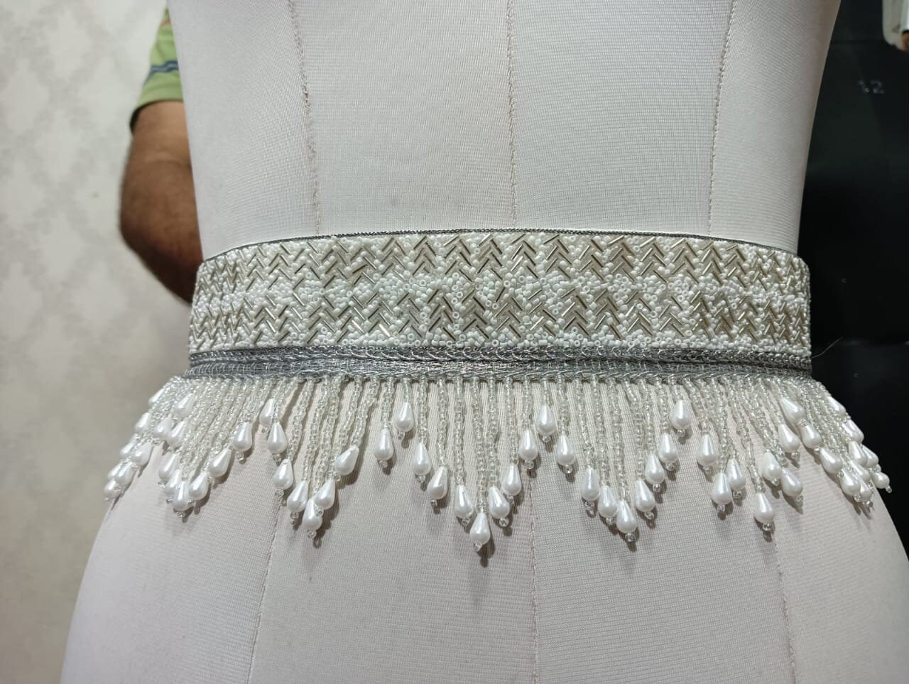Indian Cut Dana Beads Pearl Crystal Embellished Hand Embroidered Adult ...