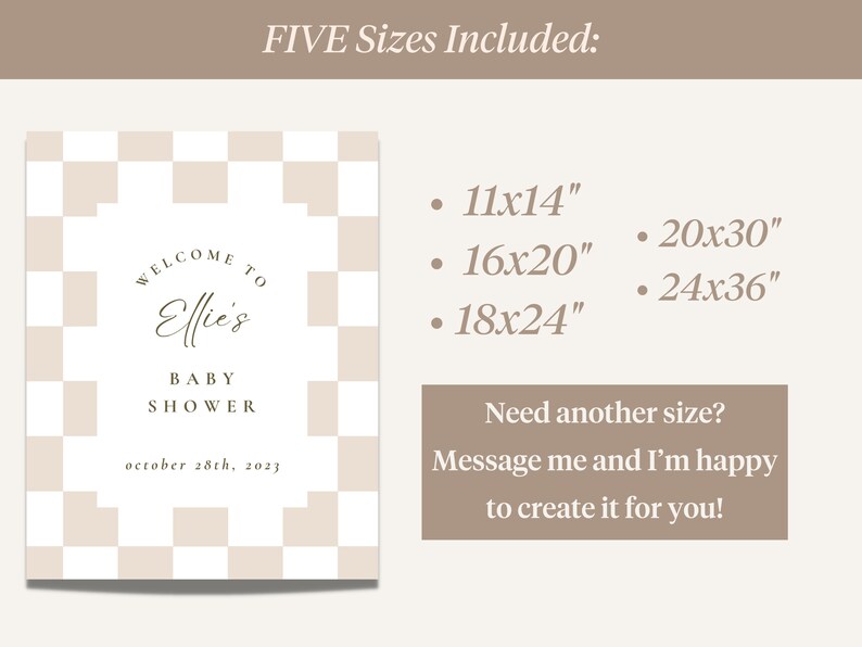 Neutral Welcome Sign Printable, Checkered Baby Shower Welcome Sign ...