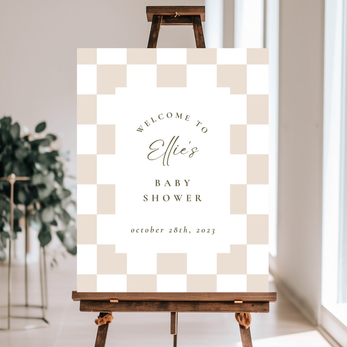 Neutral Welcome Sign Printable, Checkered Baby Shower Welcome Sign ...