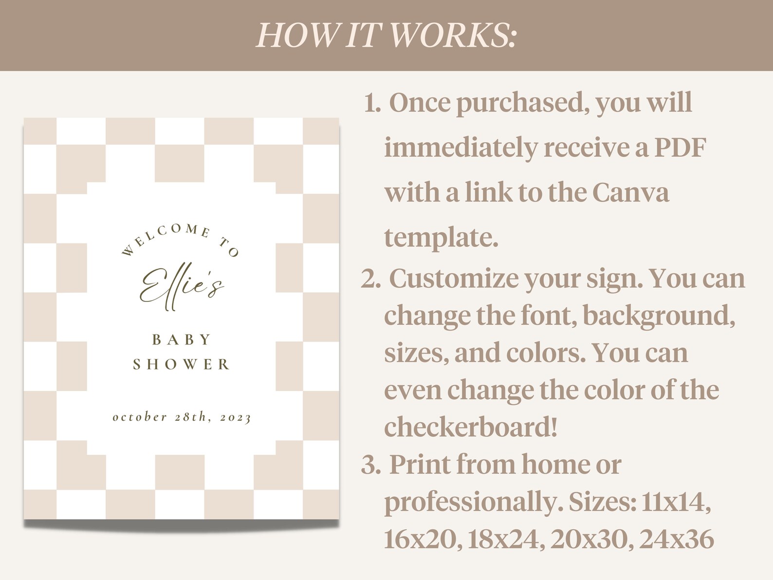 Neutral Welcome Sign Printable, Checkered Baby Shower Welcome Sign ...