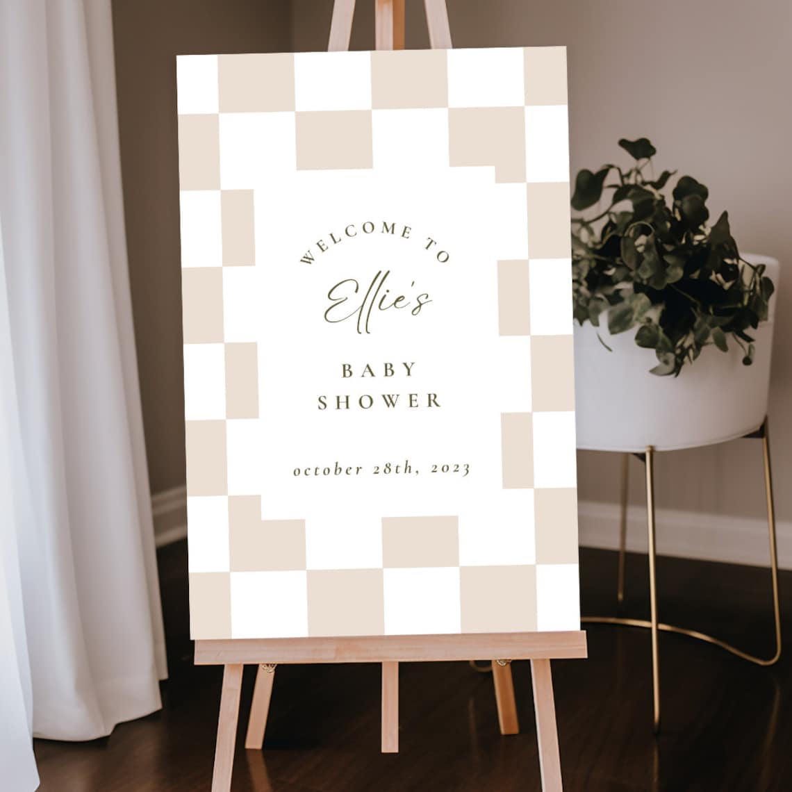 Neutral Welcome Sign Printable, Checkered Baby Shower Welcome Sign ...