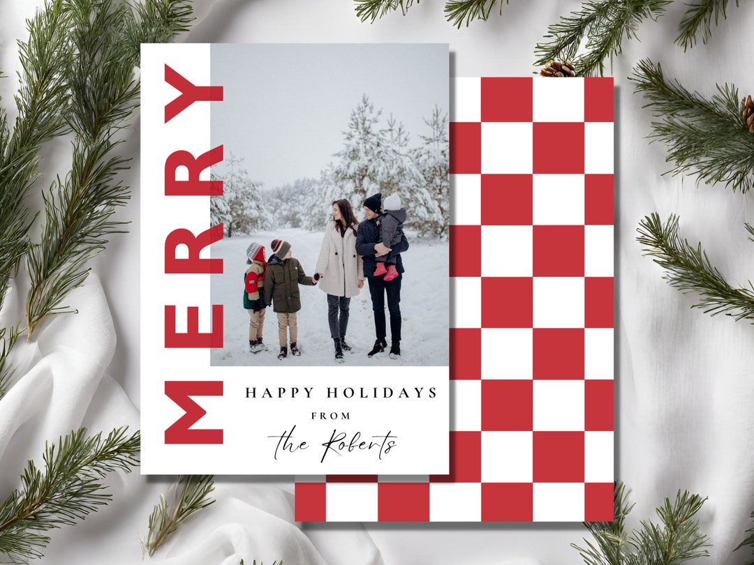 Checkered Christmas Card Template: Modern Holiday Design (canva ...