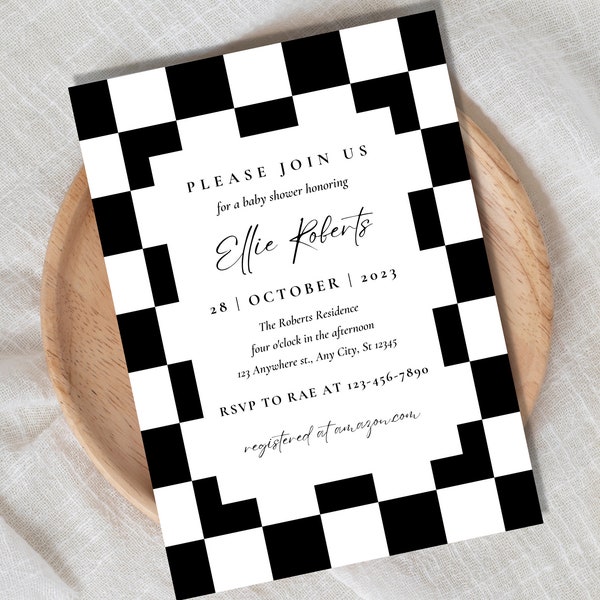 Black Checker Baby Shower Invitation - Etsy