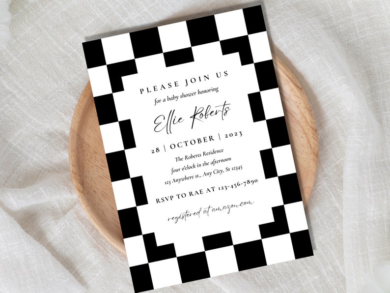 Checkered Invite Template, Checkered Baby Shower Evite, Electronic ...