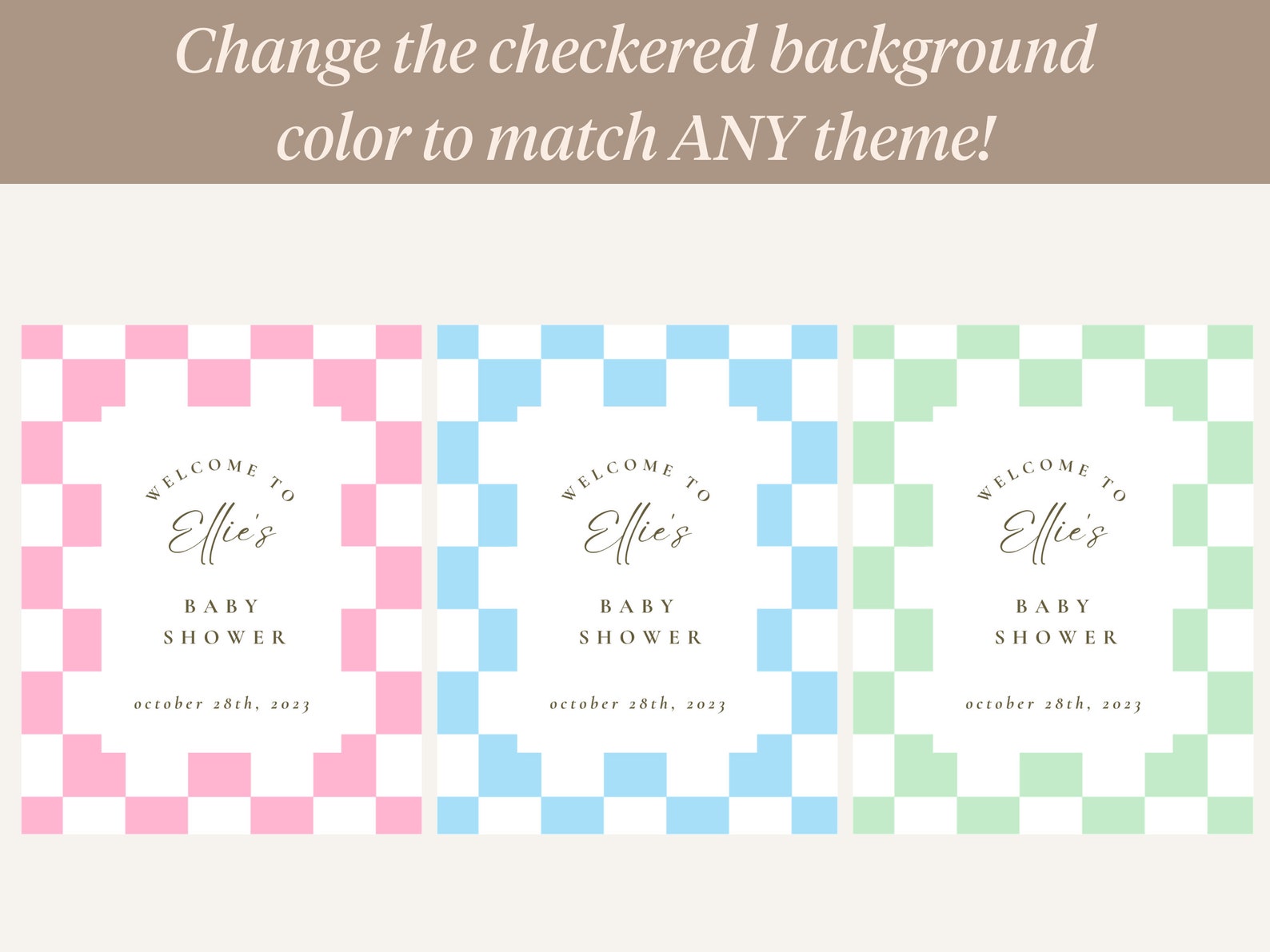 Neutral Welcome Sign Printable, Checkered Baby Shower Welcome Sign ...