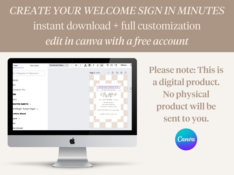 Neutral Welcome Sign Printable, Checkered Baby Shower Welcome Sign ...