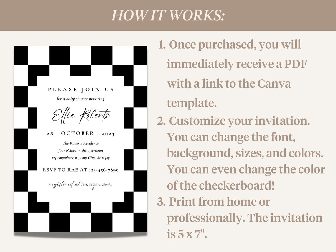 Checkered Invite Template, Checkered Baby Shower Evite, Electronic ...