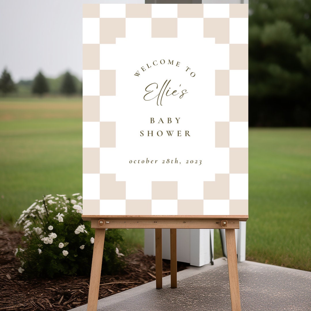 Neutral Welcome Sign Printable, Checkered Baby Shower Welcome Sign ...