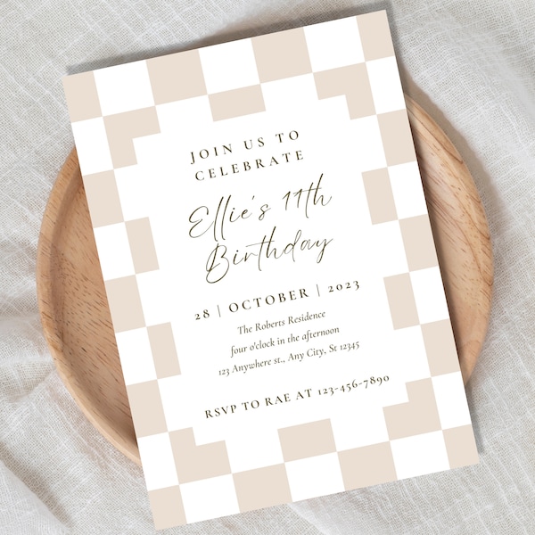 Checkered Birthday Invitation - Etsy