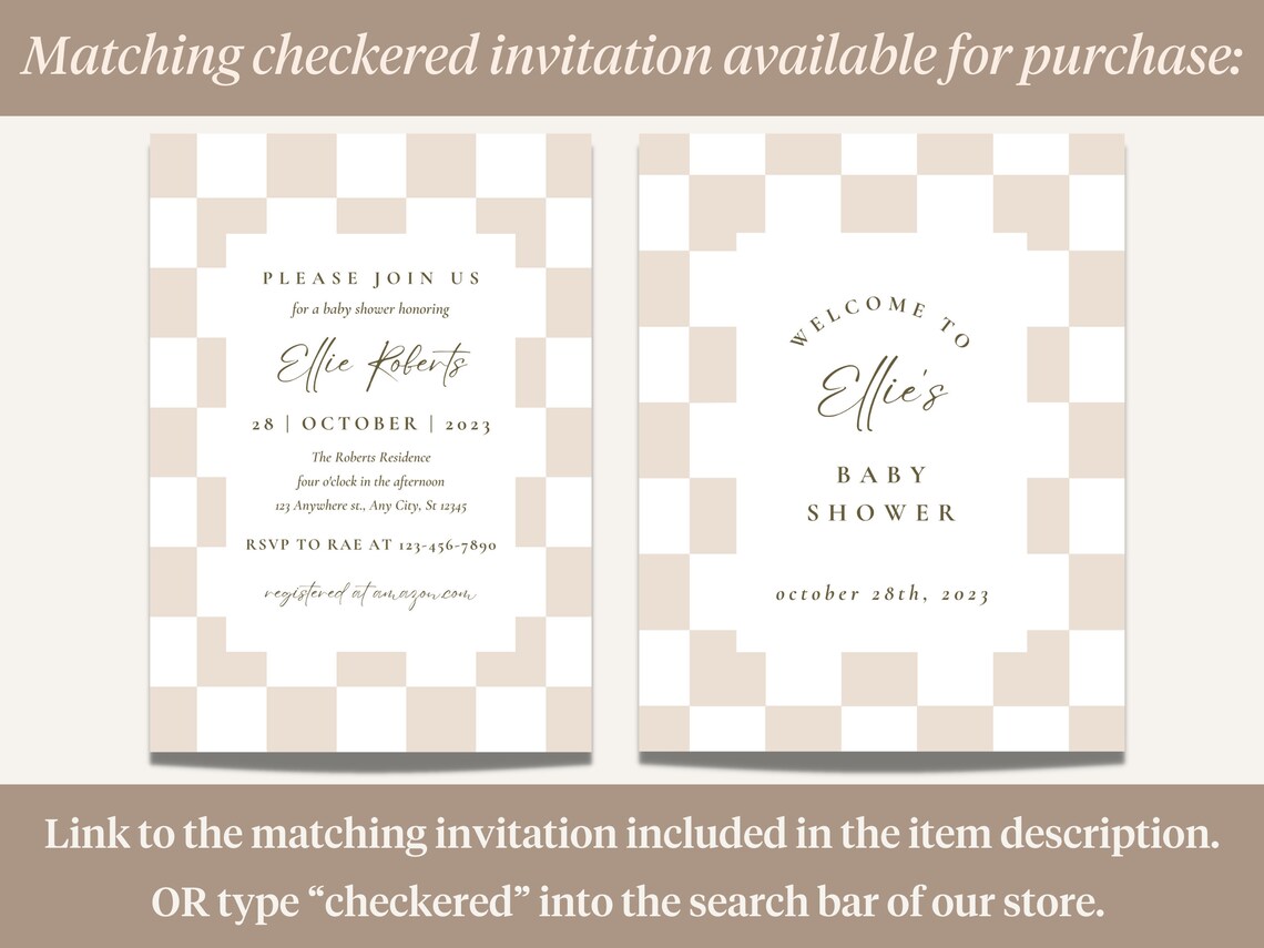 Neutral Welcome Sign Printable, Checkered Baby Shower Welcome Sign ...