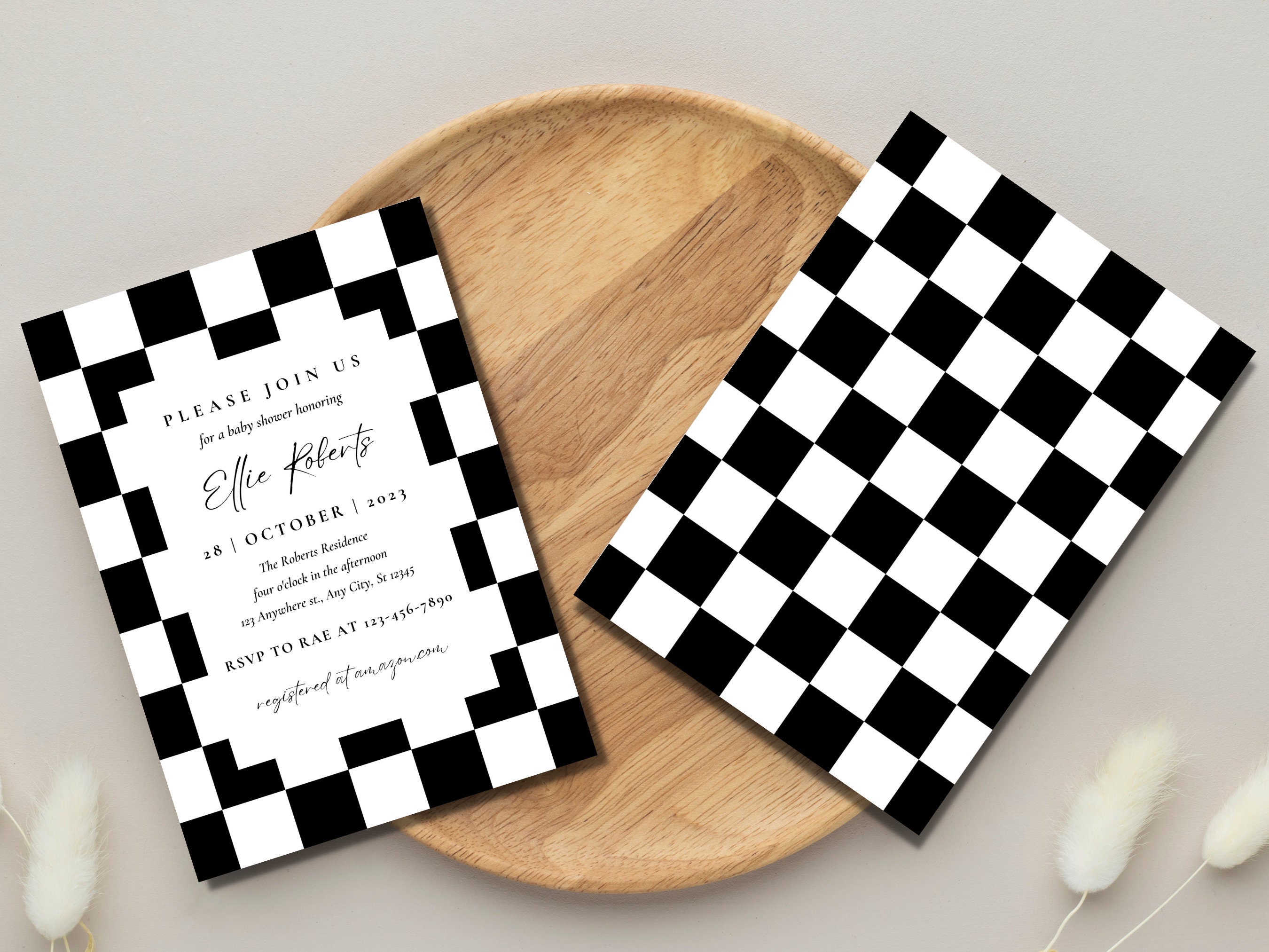 Checkered Invite Template, Checkered Baby Shower Evite, Electronic ...