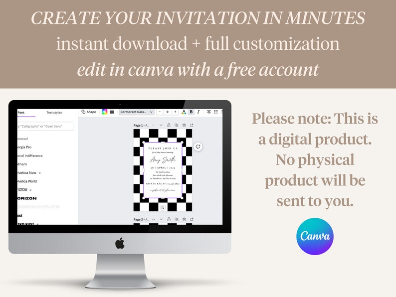 Checkered Invite Template, Checkered Baby Shower Evite, Electronic ...