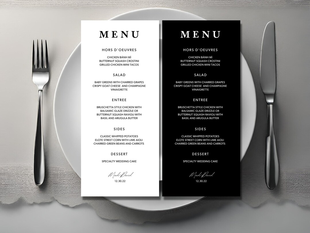 Wedding Menu Template, Menu Card, Reception Dinner Menu Editable ...
