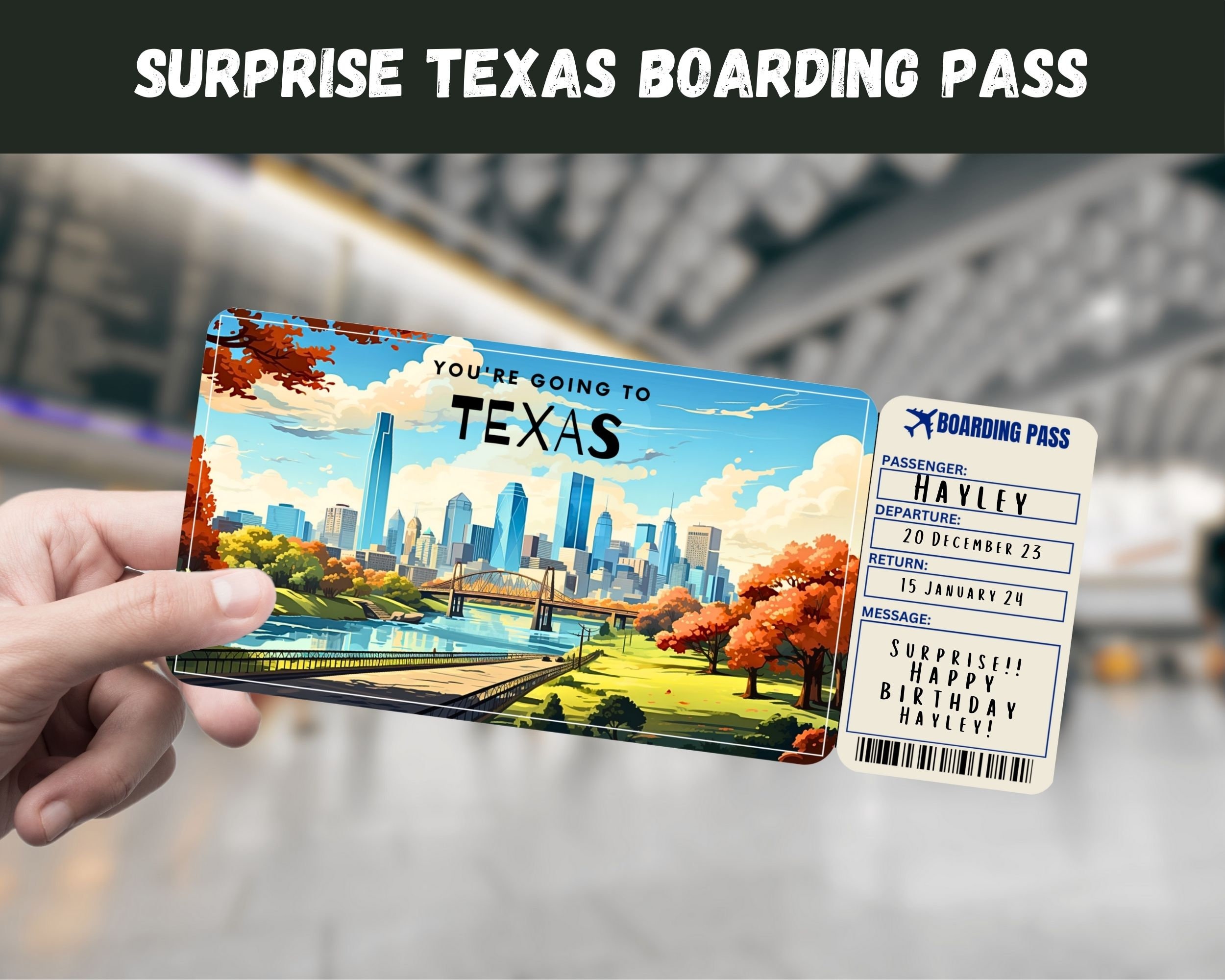 Texas USA Trip Surprise Gift Ticket You're Going to TEXAS Printable ...