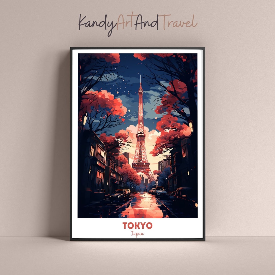 Tokyo Tower Travel Poster: Retro Japan Art Print (digital Download) - Etsy