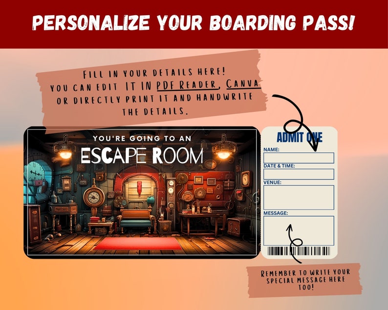 Escape Room Surprise Gift Ticket You're Going to an ESCAPE ROOM ...