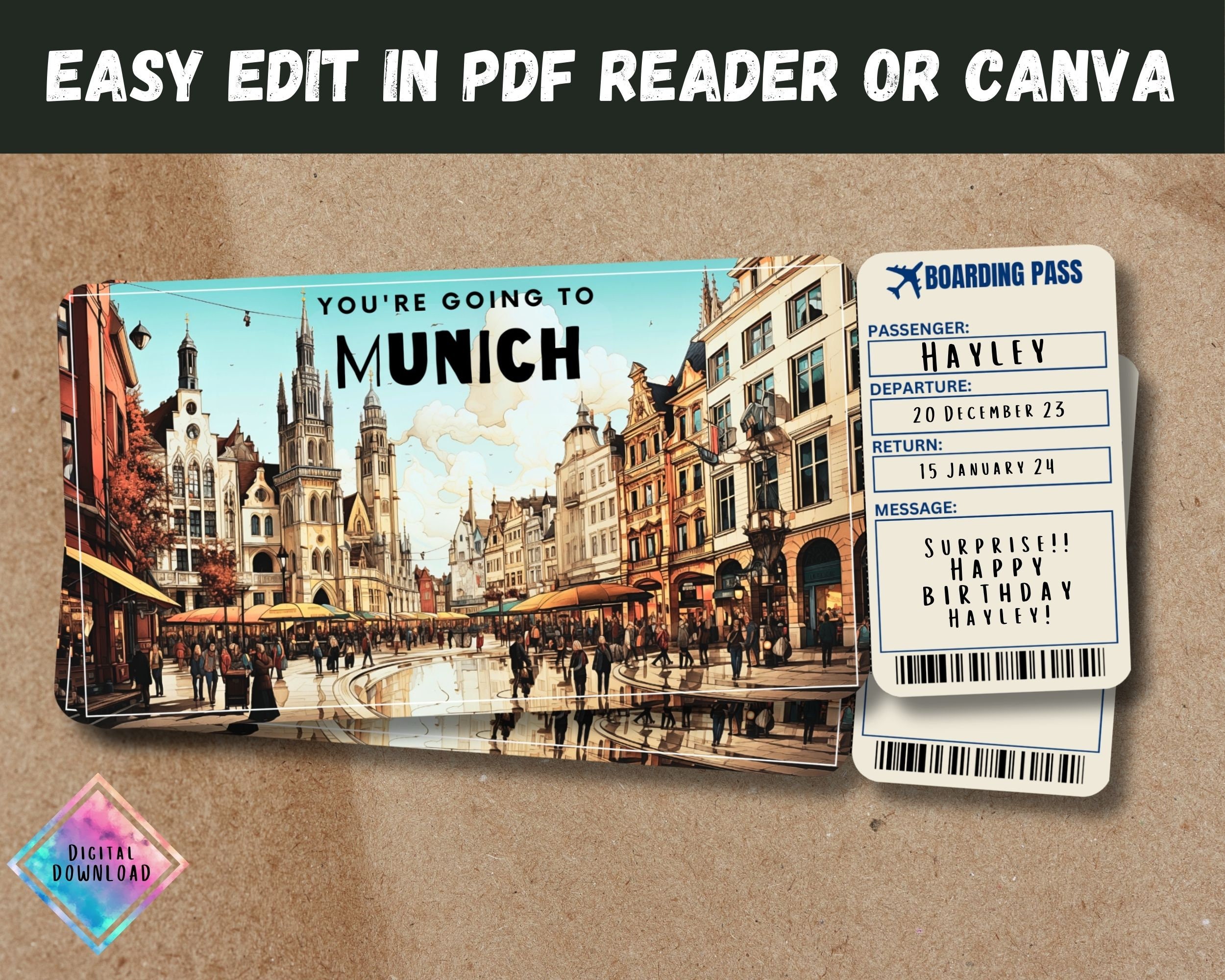 Munich Surprise Trip Ticket: Editable Boarding Pass (printable) - Etsy