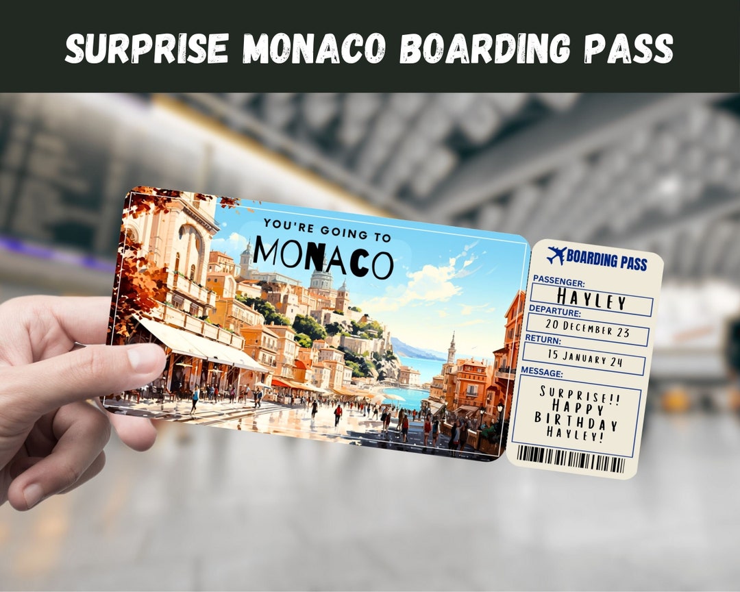 Monaco Trip Surprise Gift Ticket - You're Going to MONACO - Printable ...