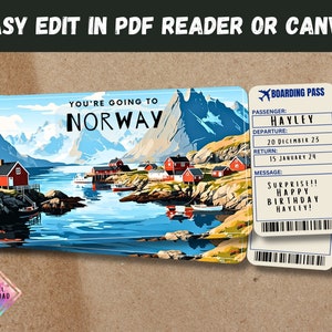 Norway Trip Surprise Gift Ticket - You're Going to NORWAY - Printable ...