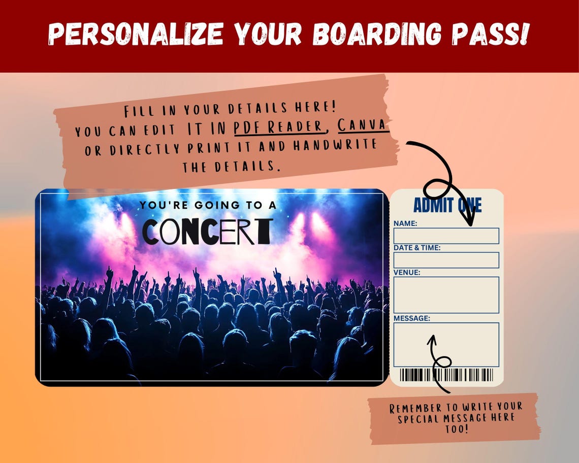 Concert Surprise Gift Ticket - You're Going to a CONCERT - Printable ...