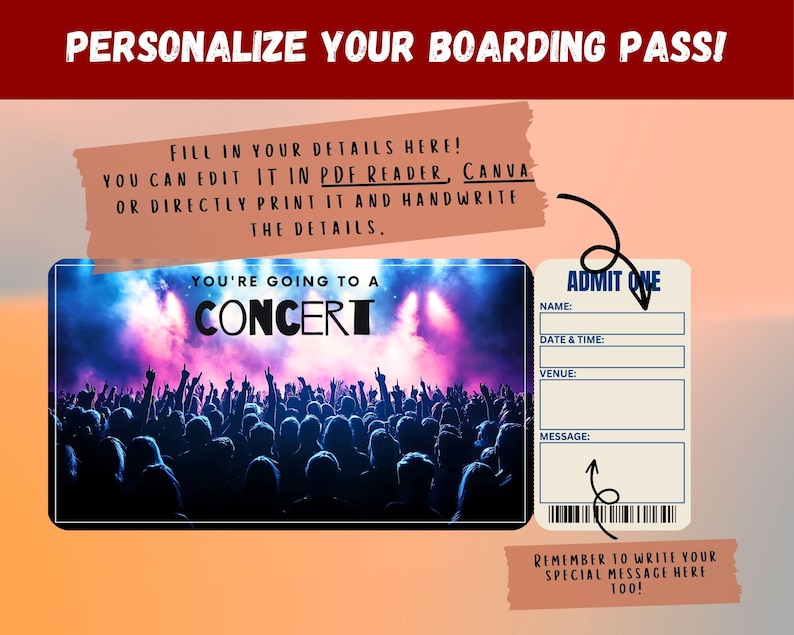 Concert Surprise Gift Ticket - You're Going to a CONCERT - Printable ...