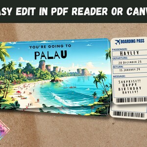 Palau Trip Surprise Gift Ticket: Editable Boarding Pass (digital ...