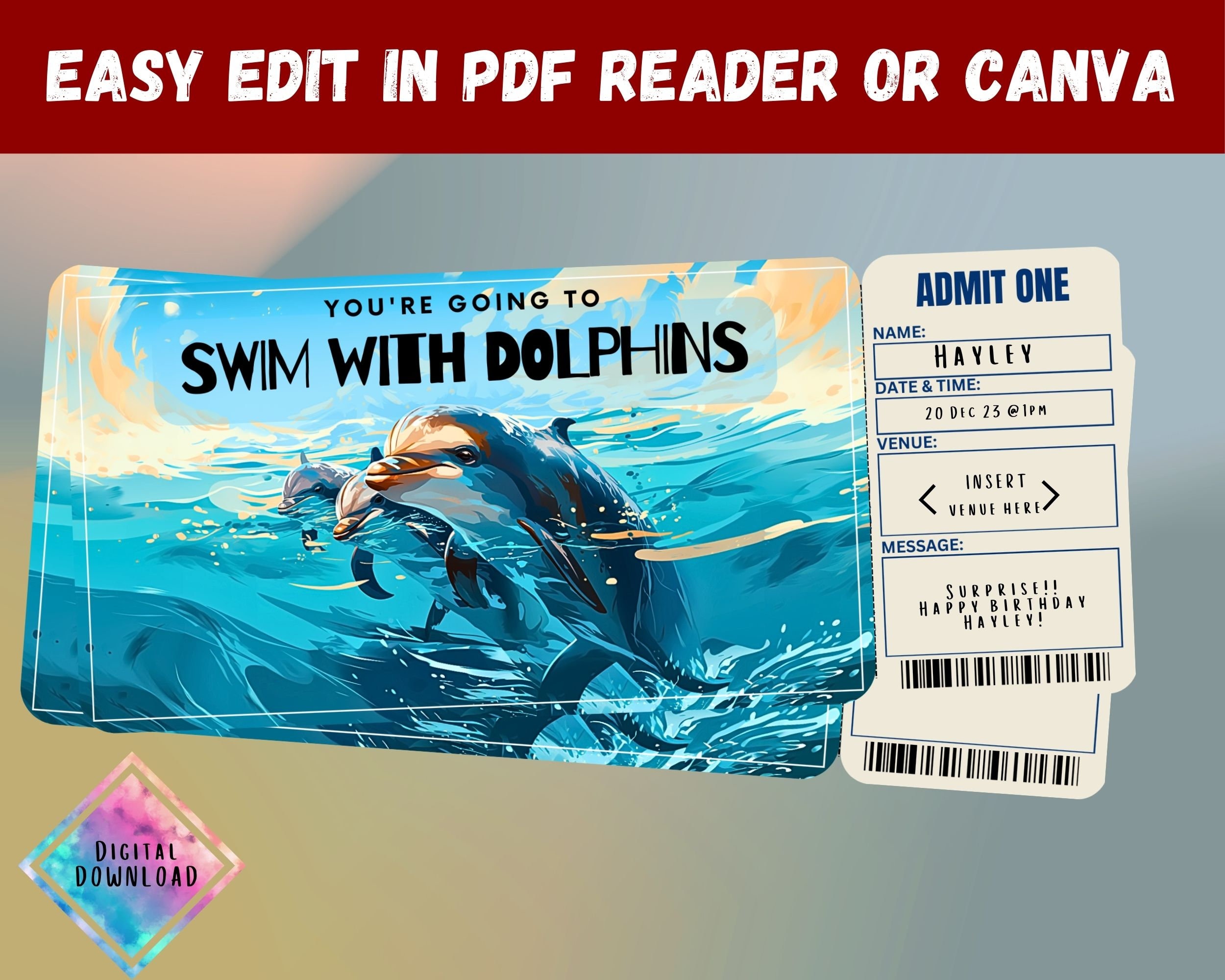 Swim With Dolphins Surprise Gift Ticket Youre Going to SWIM WITH ...