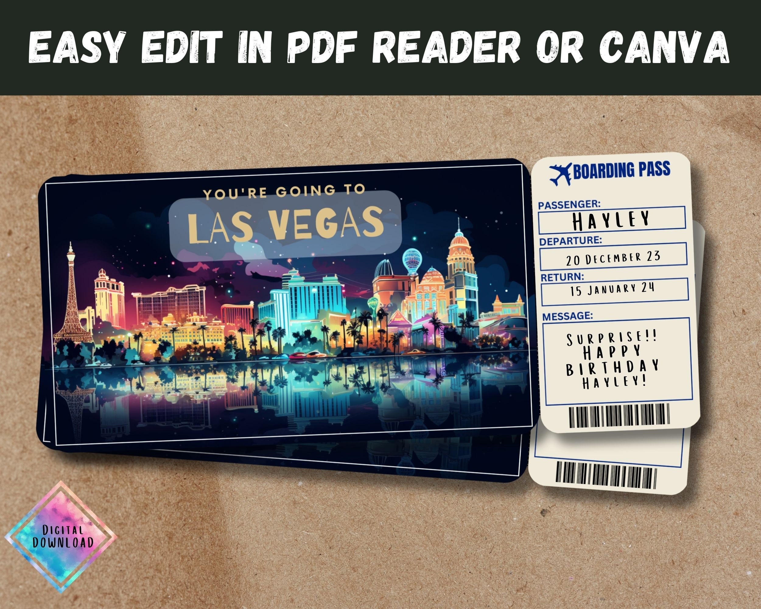 Las Vegas NV USA Trip Surprise Gift Ticket You're Going - Etsy