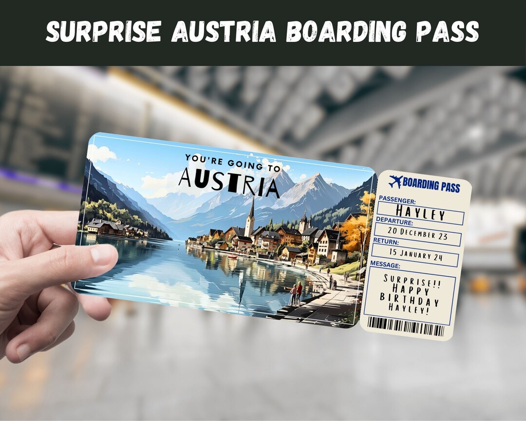 Austria Trip Surprise Gift Ticket - You're Going to AUSTRIA - Printable ...