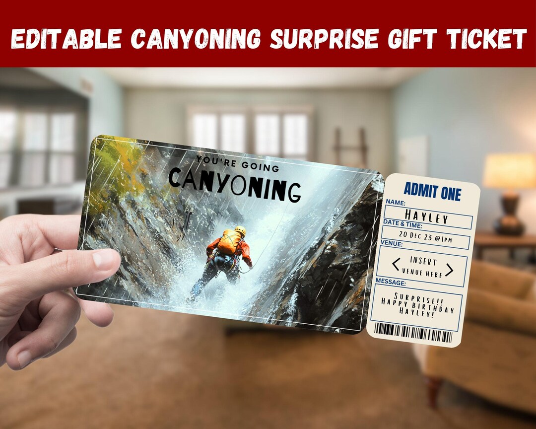 Canyoning Surprise Gift Ticket - You're Going CANYONING - Printable ...