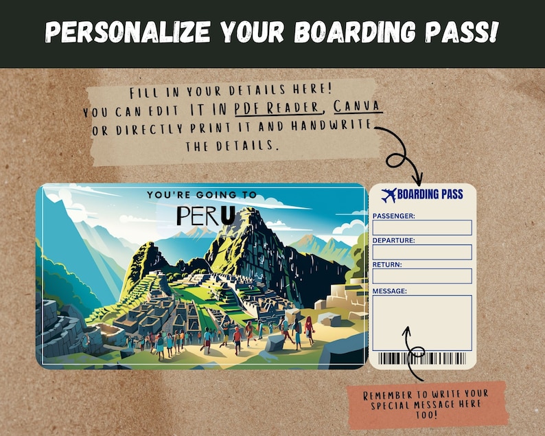 Peru Trip Surprise Gift Ticket You're Going to PERU, Flight, Boarding ...