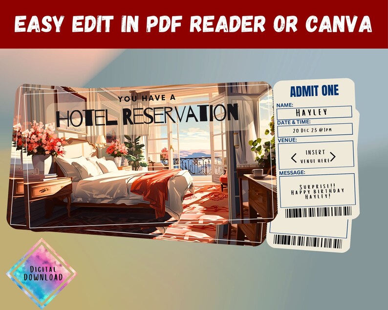 Hotel Reservation Surprise Gift Ticket You Have A HOTEL RESERVATION ...