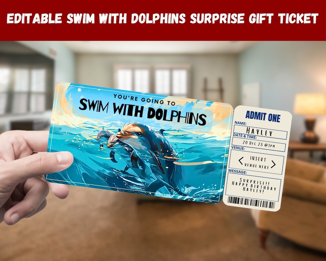 Swim With Dolphins Gift Ticket: Editable Surprise Pass (printable) - Etsy