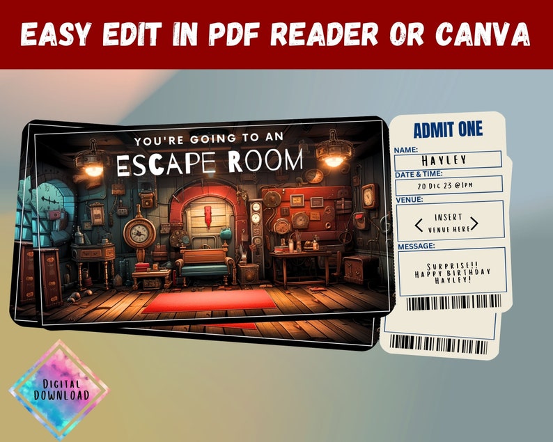 Escape Room Surprise Gift Ticket You're Going to an ESCAPE ROOM ...
