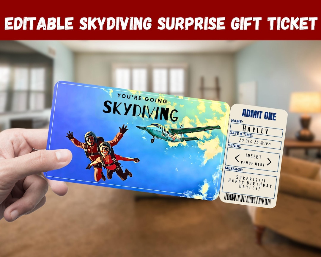 Skydiving Gift Ticket: Editable Surprise Invitation (digital Download ...