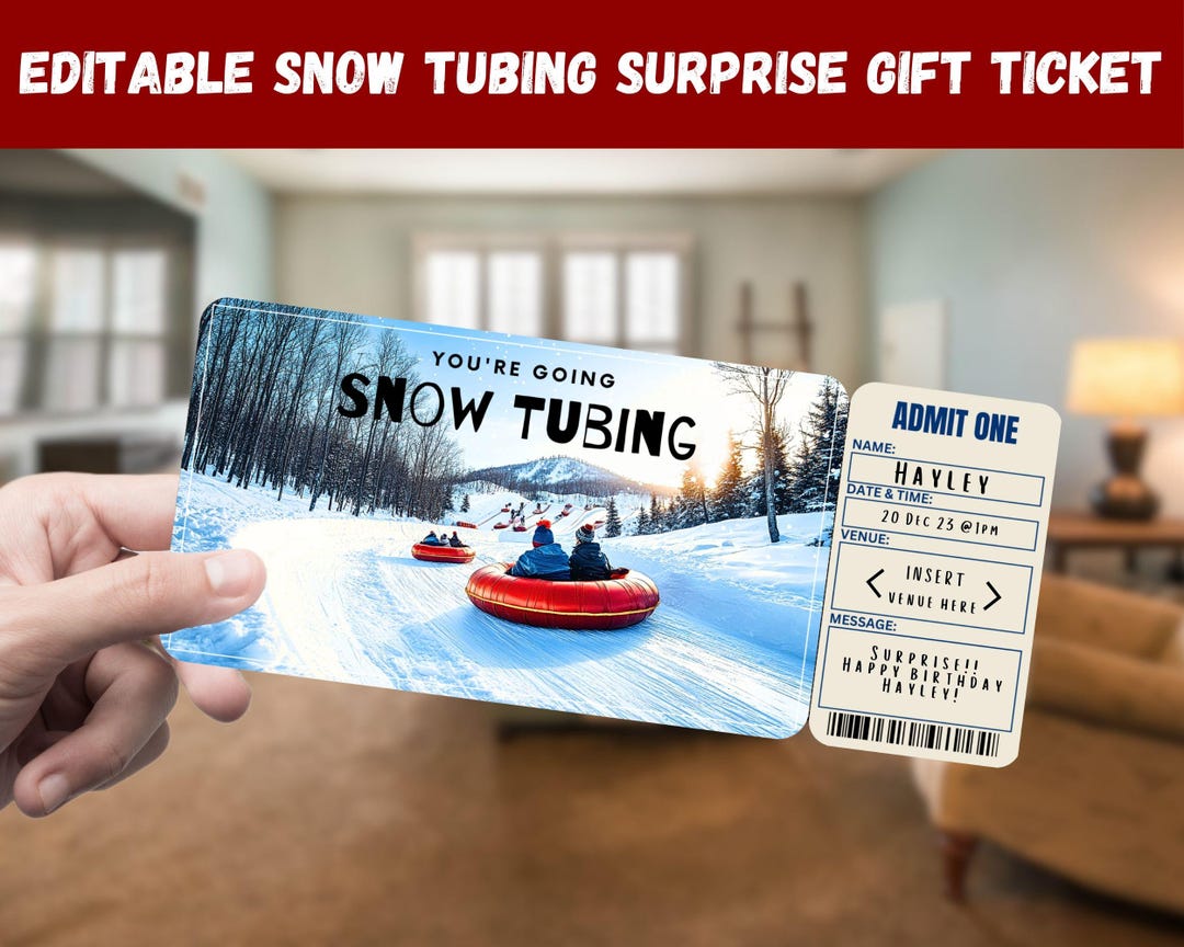 Snow Tubing Surprise Gift Ticket - You're Going SNOW TUBING - Printable ...
