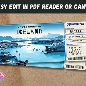 Iceland Trip Surprise Gift Ticket: Editable Boarding Pass (digital ...