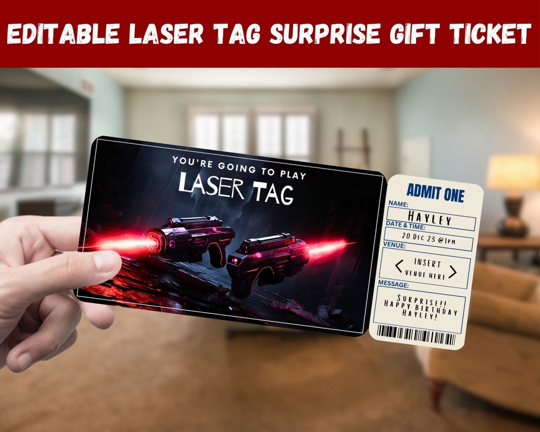 Laser Tag Surprise Ticket: Editable Printable Gift (instant Download ...