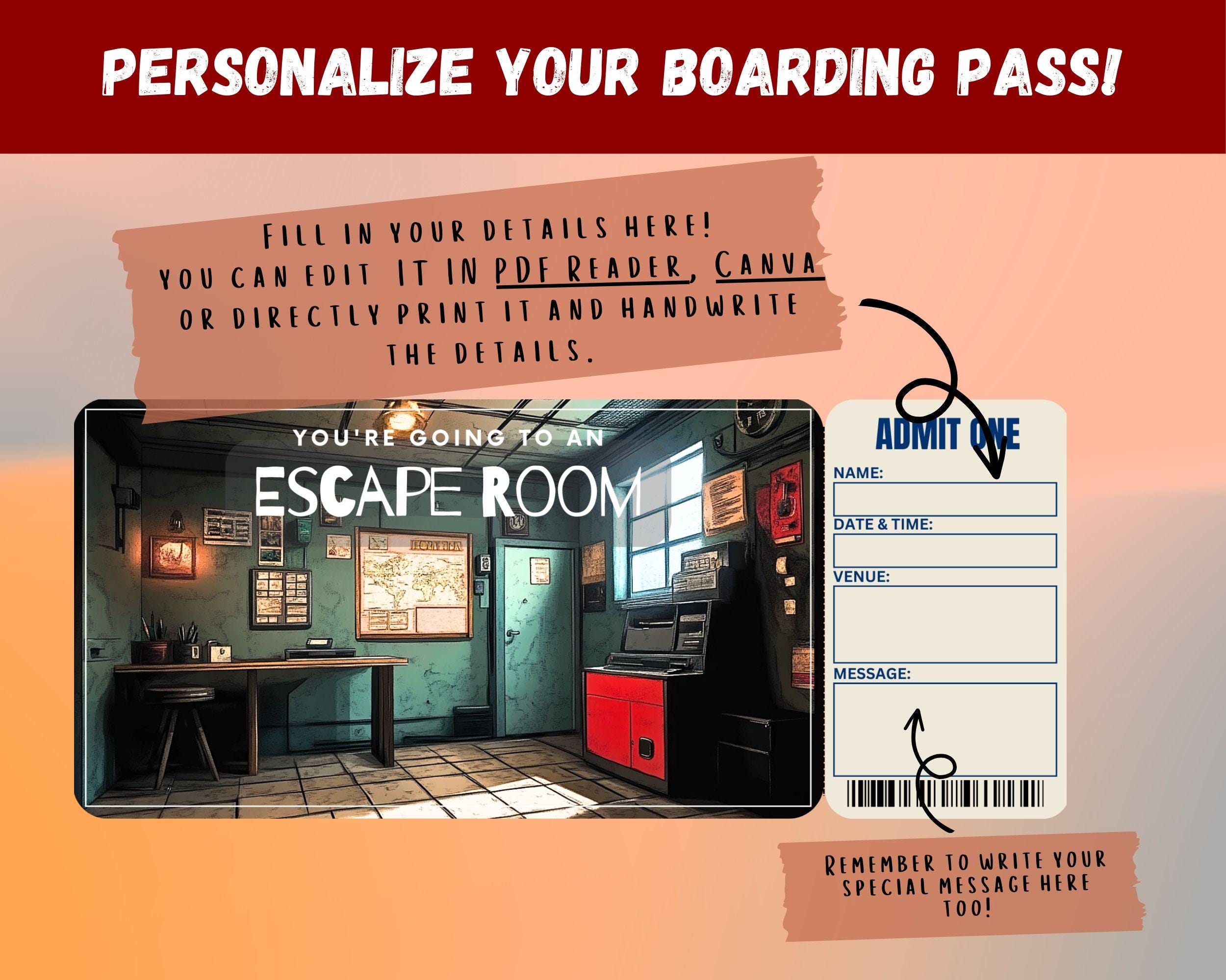 Editable Escape Room Ticket: Surprise Gift Invitation (digital Download ...