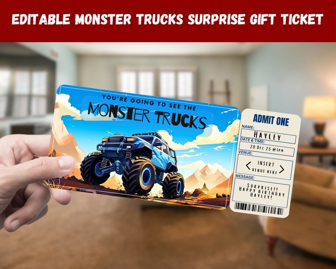 Monster Trucks Surprise Ticket: Printable Gift Invitation (editable) - Etsy