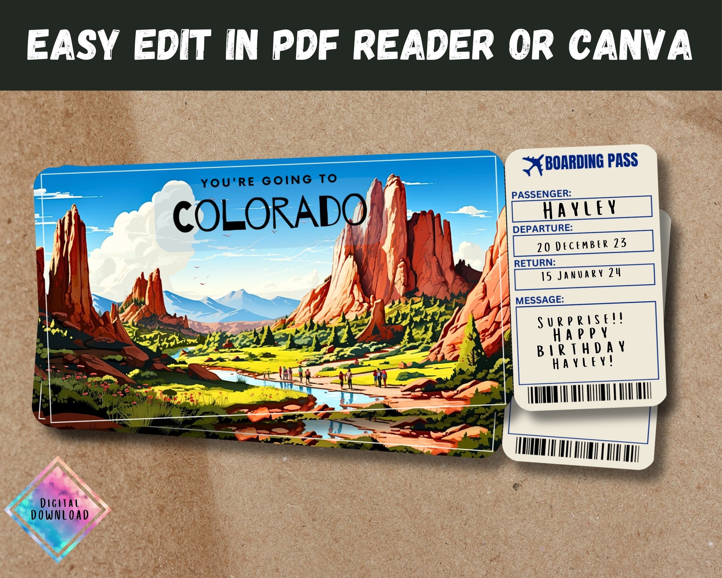 Colorado, USA Trip Surprise Gift Ticket You're Going to COLORADO ...