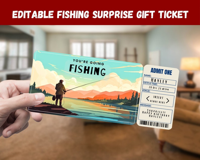 Fishing Trip Surprise Ticket: Printable Gift Invitation (editable ...