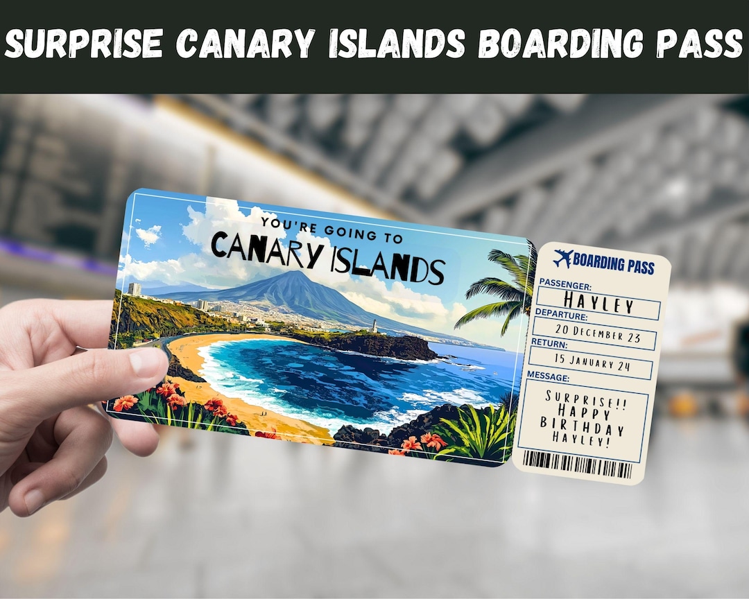 Canary Islands Trip Surprise Gift Ticket: Editable Boarding Pass ...