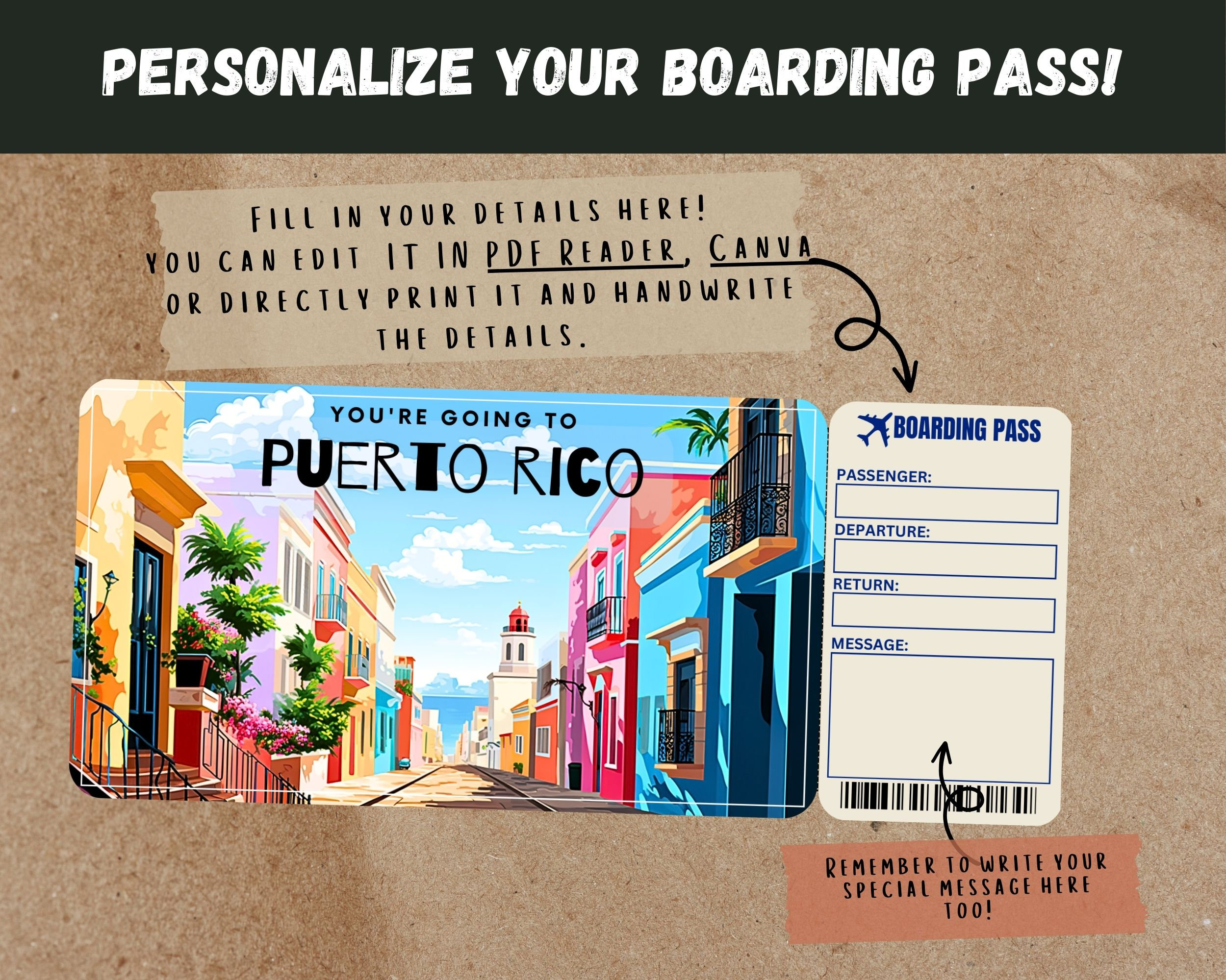Puerto Rico Trip Surprise Gift Ticket You're Going to PUERTO RICO ...