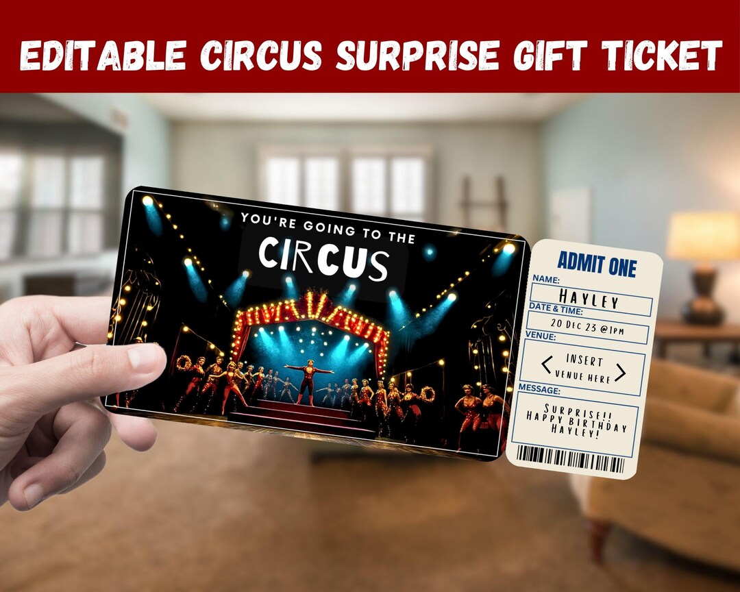 Editable Circus Surprise Gift Ticket: Printable Invitation (instant ...