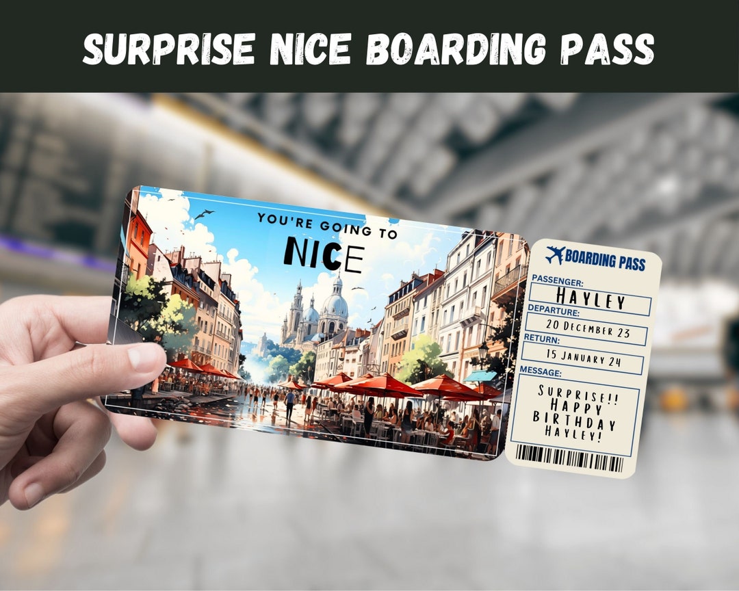 Nice, France Trip Surprise Gift Ticket: Editable Boarding Pass (digital ...