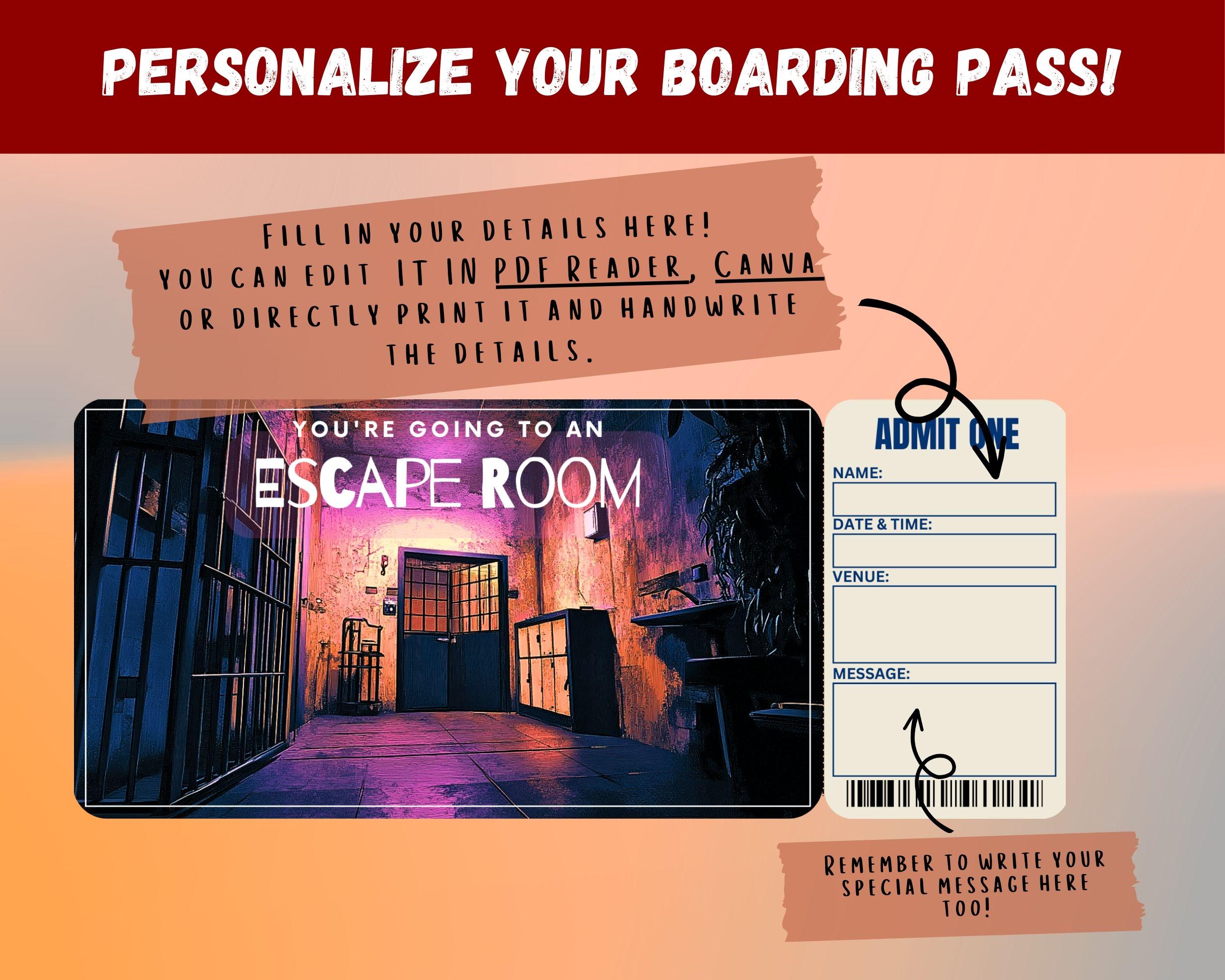 Escape Room Surprise Gift Ticket: Editable Printable Pass (digital ...