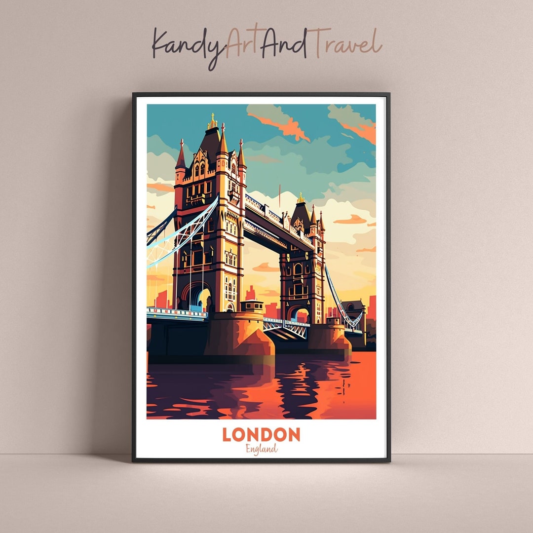 London England Travel Poster, Tower Bridge European Travel Print Art ...